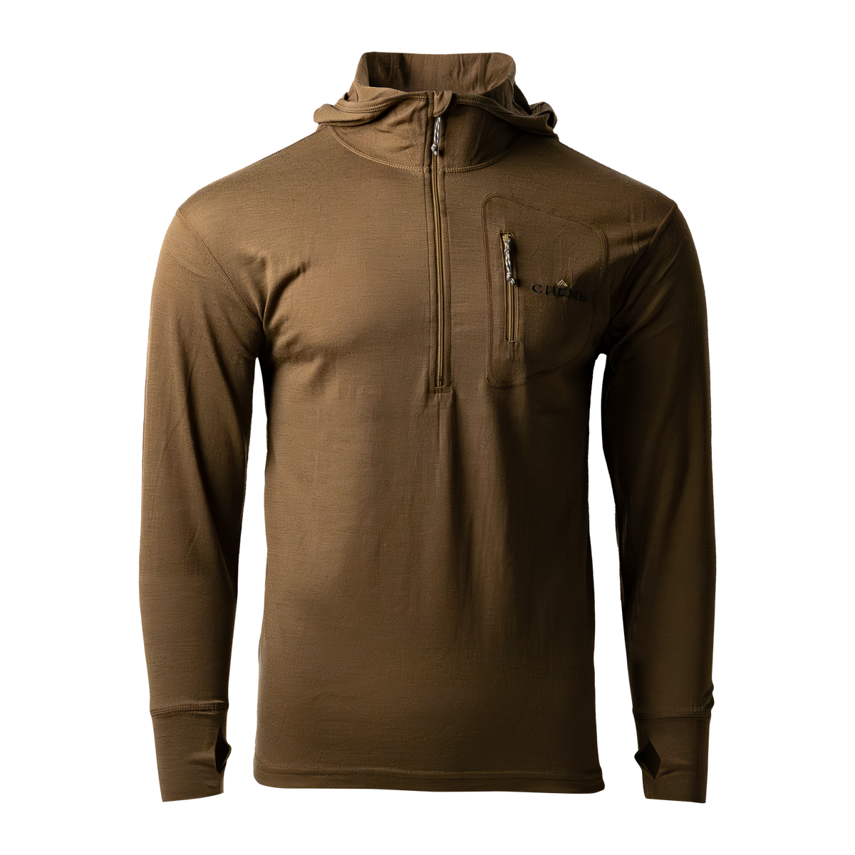 Merino Wool Hooded Long Sleeve Shirt | 1/2 Zip | Chêne Gear®