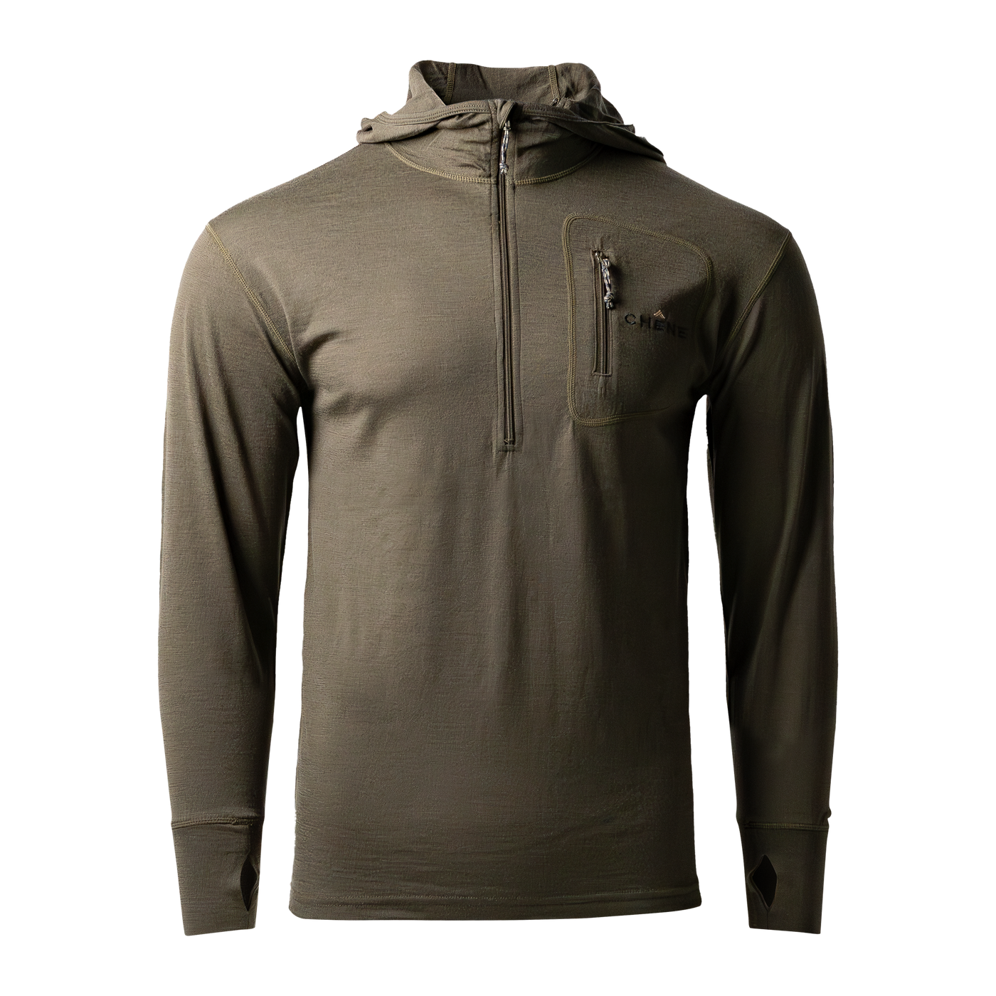 Merino Wool Hooded Long Sleeve Shirt | 1/2 Zip | Chêne Gear®